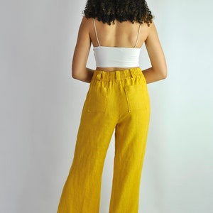 Pure Linen Wide Yellow Trousers, Summer Flares, Bellbottom Pants, Linen ...
