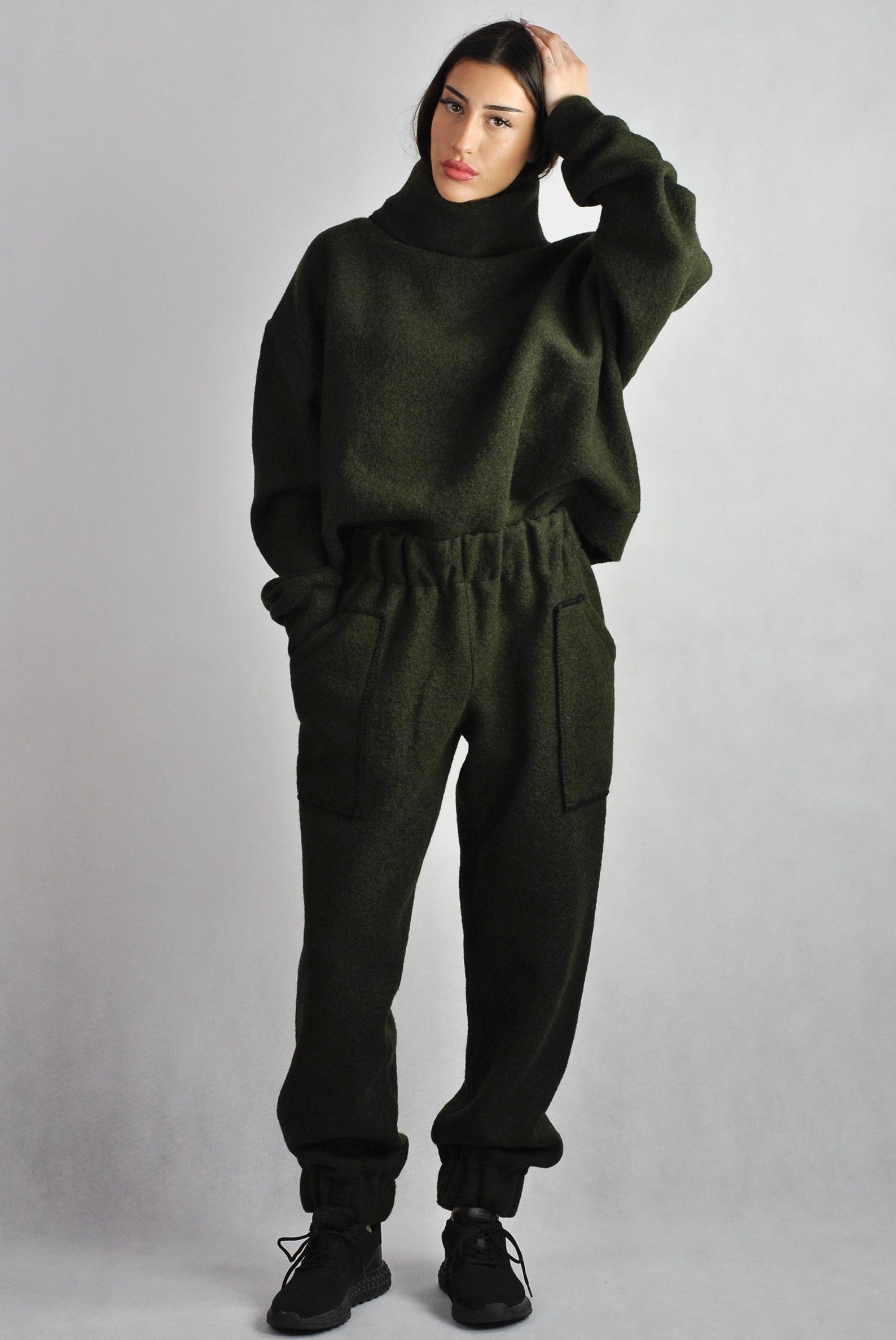 Warm Winter Khaki Green Boiled Wool Track Suit Pants, Wool Trousers ...