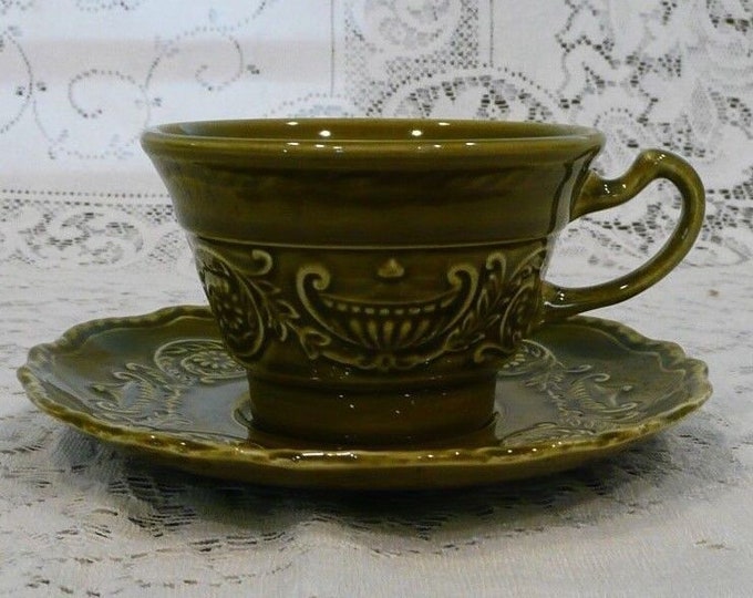 Set of 8 Vintage REGENCY IRONSTONE CANONSBURG Green Pottery Cup and ...