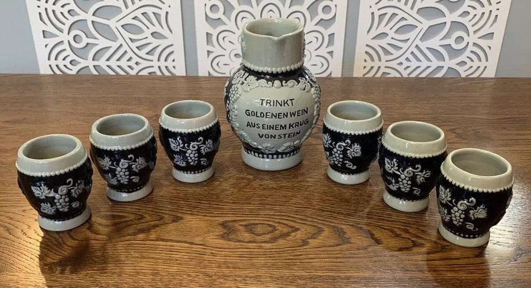 German Wine Stein Pitcher With 6 Tumblers - Etsy