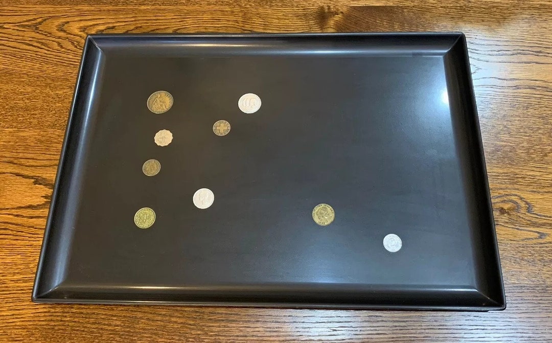 Vintage COUROC OF MONTEREY Inlaid World Coins Serving Tray 18" X 12.5 ...