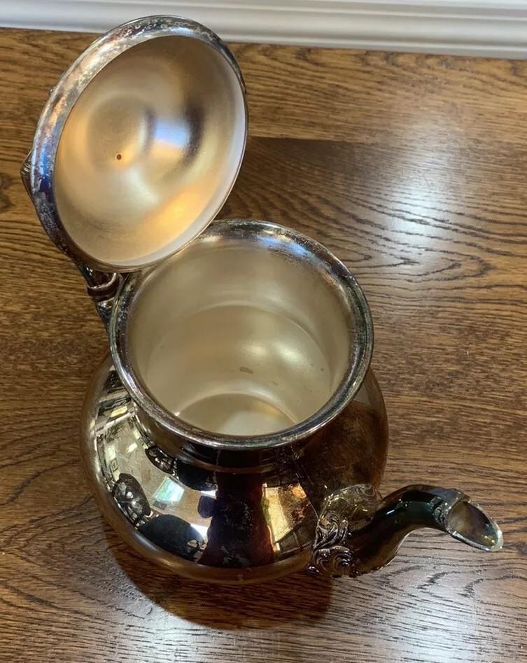 Antique Poole Silver Plate Old English Tea Pot Tray 7PC ART NOUVEAU ...