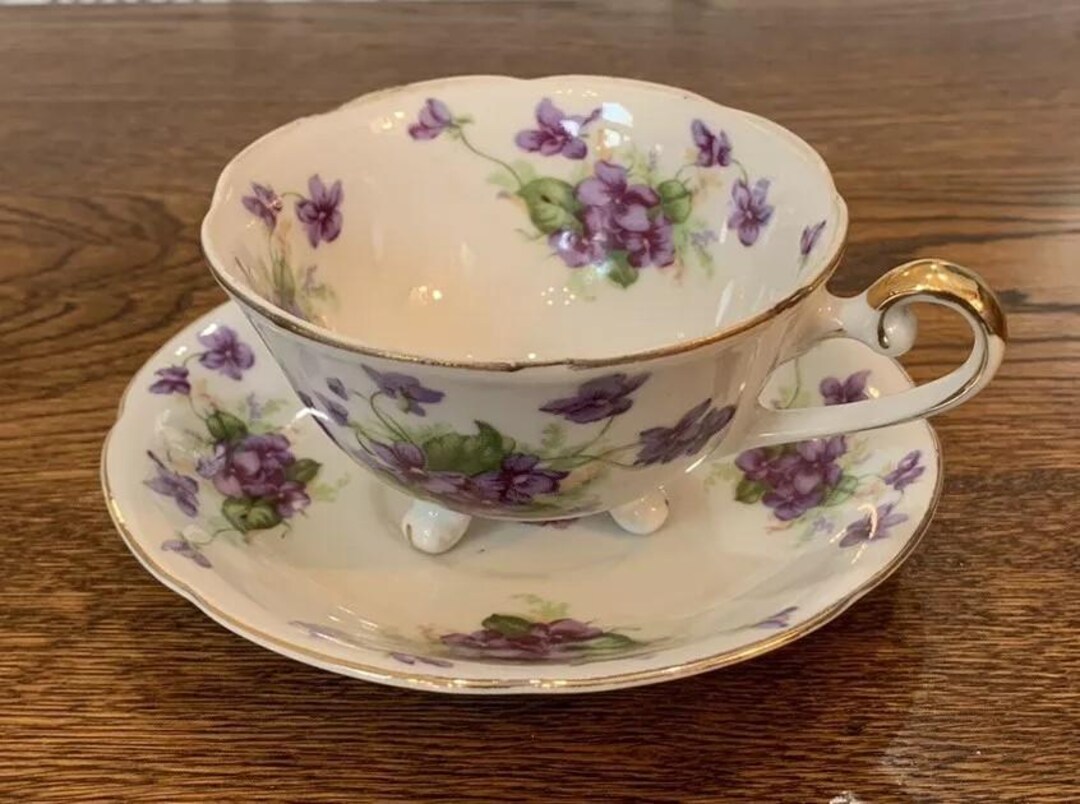 LEFTON Cup & Saucer Violets Fine Porcelain - Etsy