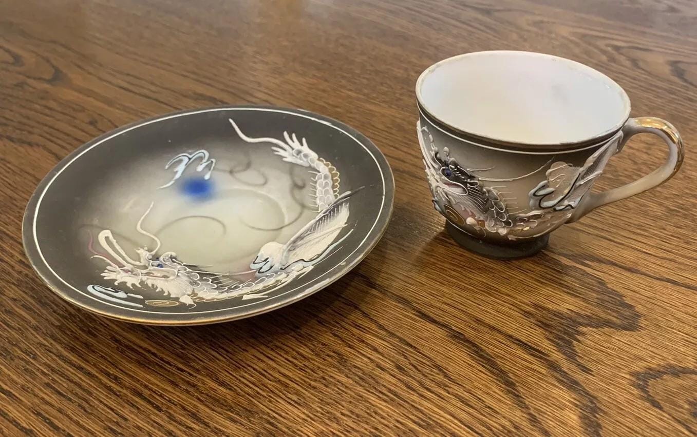 Betson Hand Painted Blue Eyed White Dragon Moriage Relief Tea Set ...
