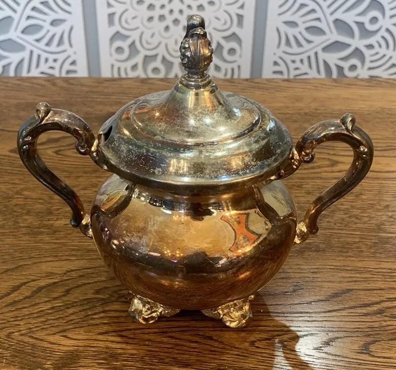 Antique Poole Silver Plate Old English Tea Pot Tray 7PC ART NOUVEAU ...