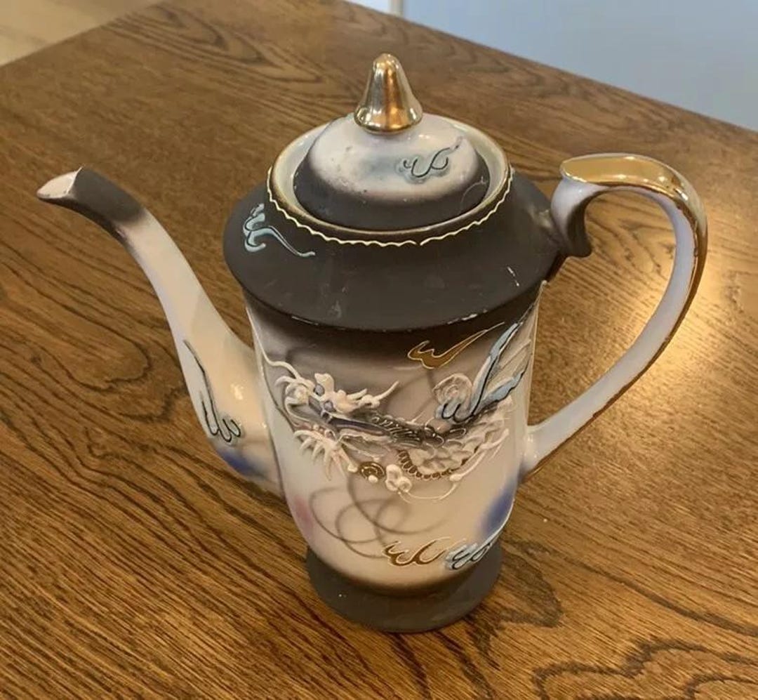 Betson Hand Painted Blue Eyed White Dragon Moriage Relief Tea Set ...