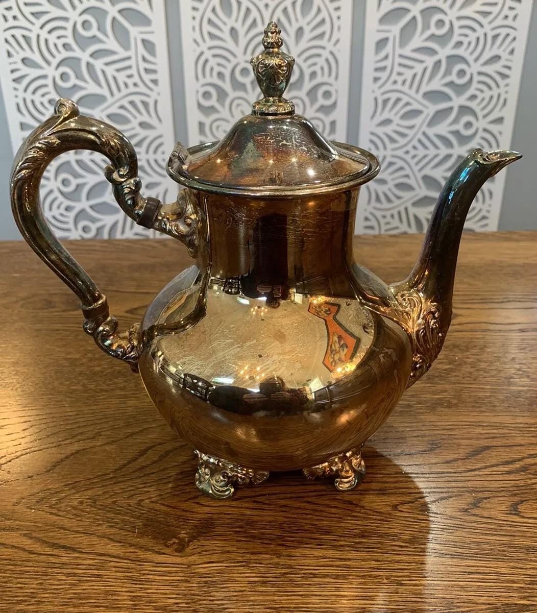 Antique Poole Silver Plate Old English Tea Pot Tray 7PC ART NOUVEAU ...