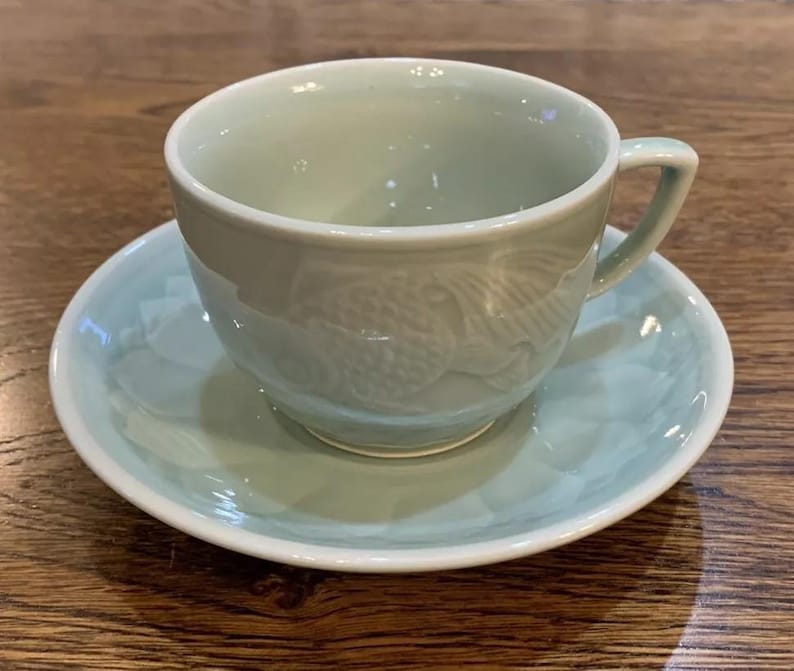 8 Longquan Celadon Koi Fish Goldfish Teacup Cup and Saucer Sets Plus 1 ...