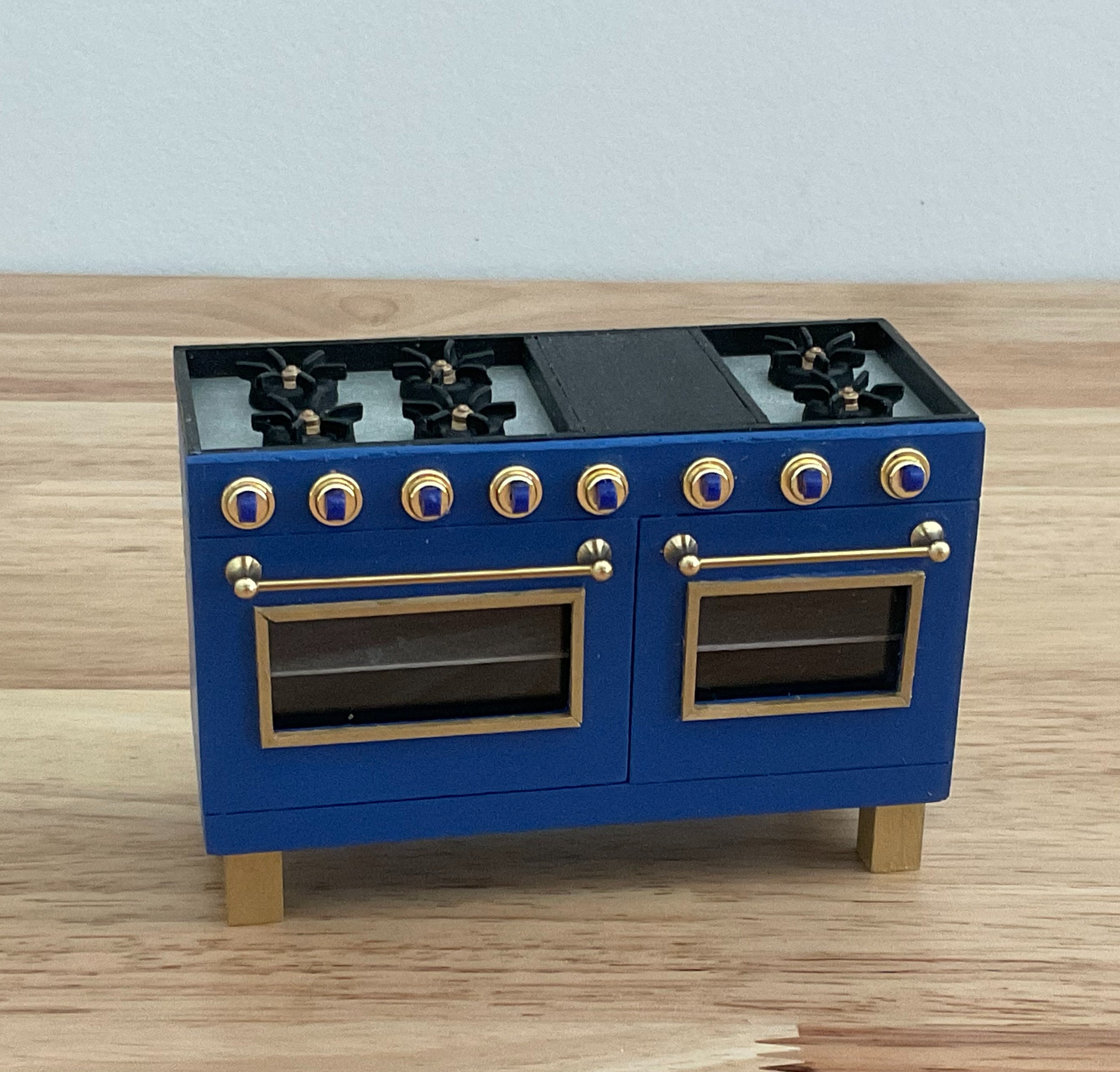 Dollhouse Miniature Blue Double Oven Gas Range, 6 Gas Burners, Kitchen ...