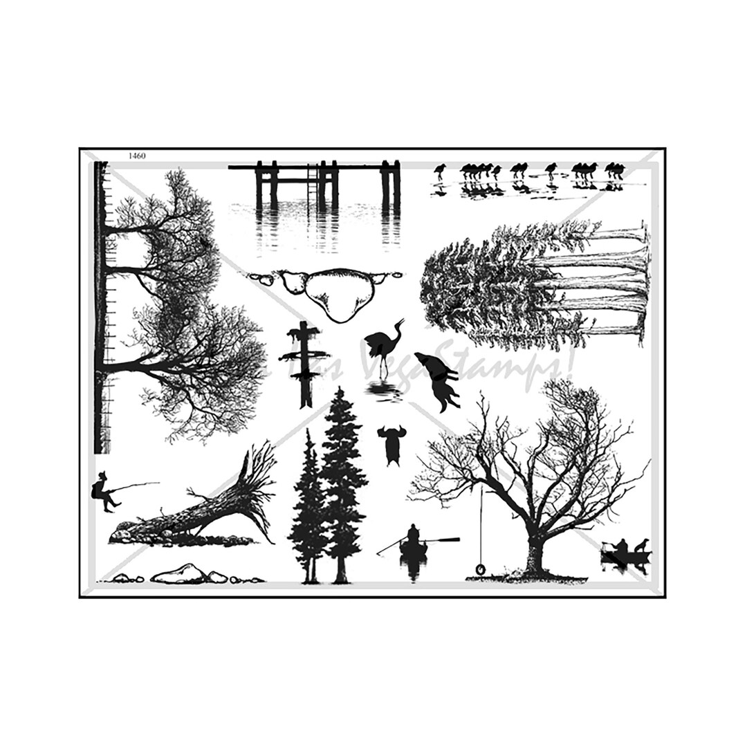 Trees, Wildlife, and Fishing Collection Unmounted Rubber Stamp Plate ...