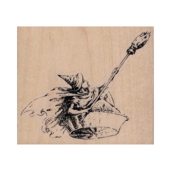 Witch in Basket RUBBER STAMP Halloween Stamp Witch Stamp | Etsy