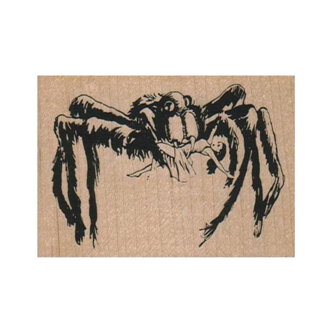 Giant Spider With Lady RUBBER STAMP, Halloween Stamp, Halloween Stamps ...