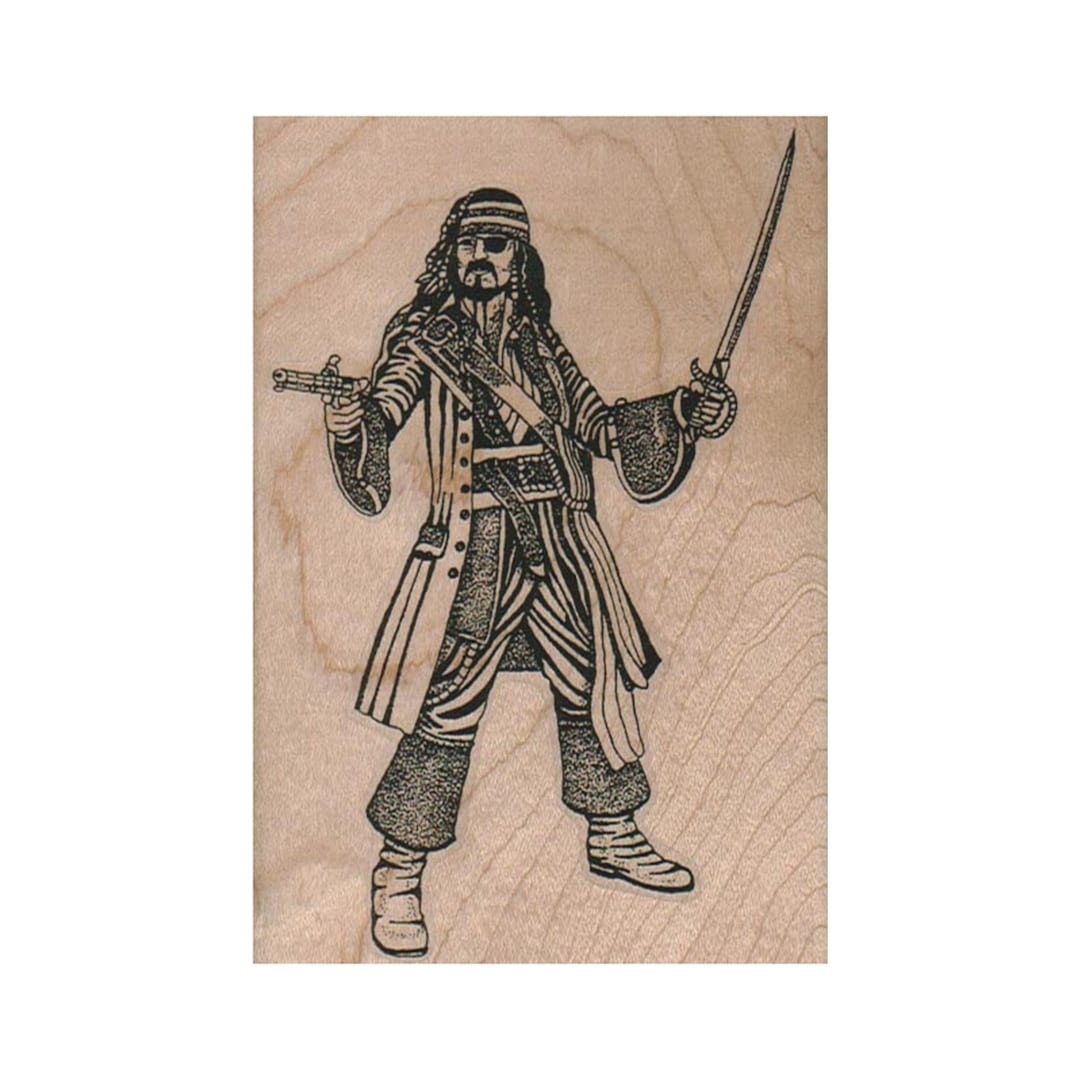 Pirate With Gun and Sword Rubber Stamp, Pirate Stamp, Captain Jack ...