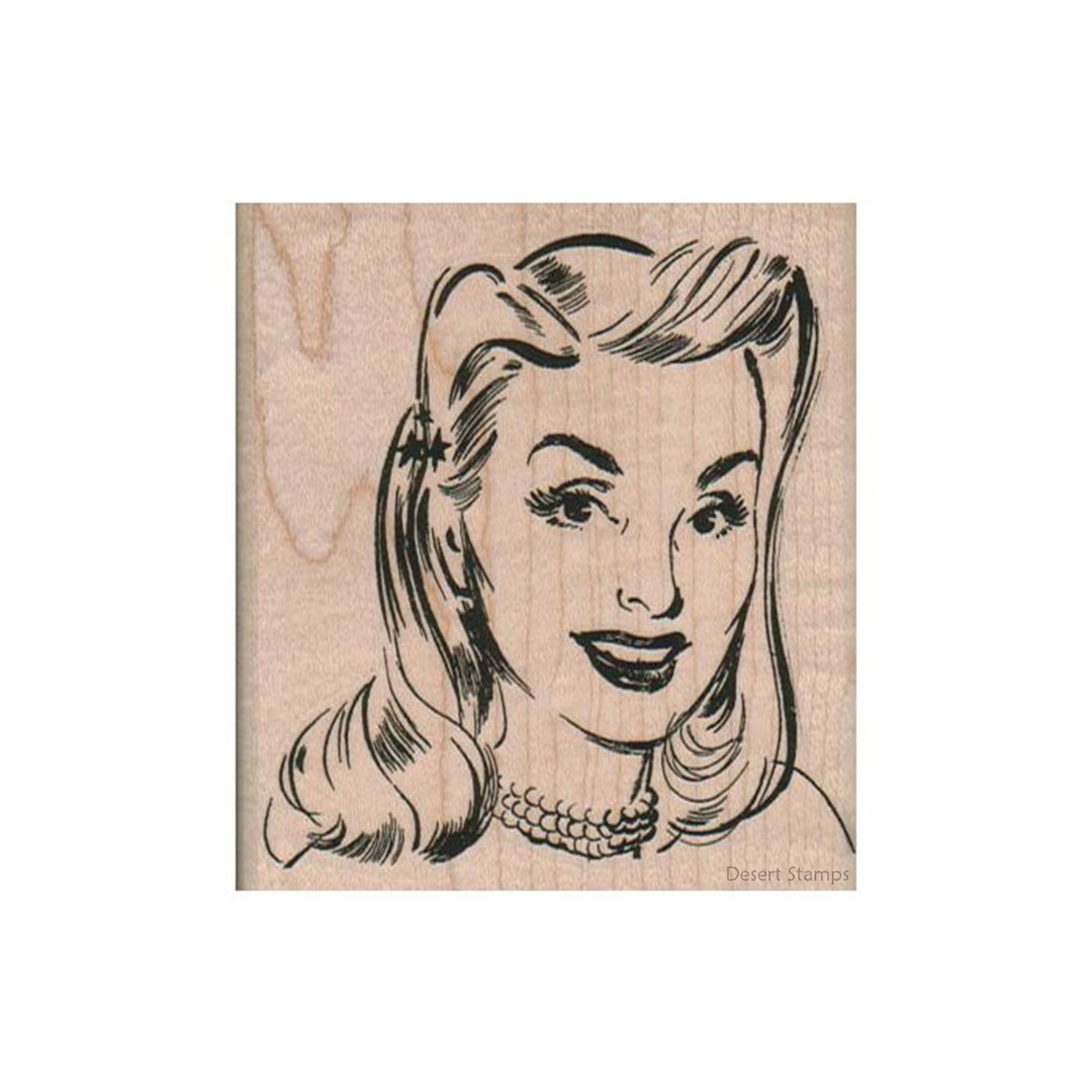Smiling Lady in Pearls RUBBER STAMP, Woman Stamp, Lady Stamp, Glamorous ...