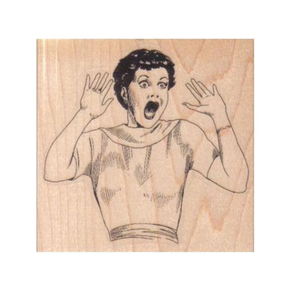 Surprised Woman RUBBER STAMP Surprised Lady Lady Rubber | Etsy