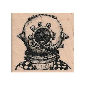 Whimsical Diver RUBBER STAMP, Deep Sea Diver Stamp, Diver Stamp ...