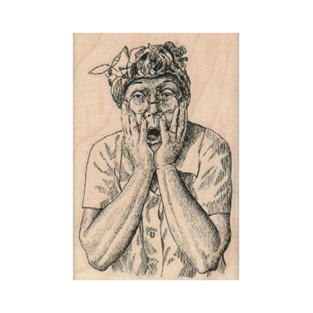 Woman With Hands on Face RUBBER STAMP, Shocked Woman Stamp, Old Lady ...