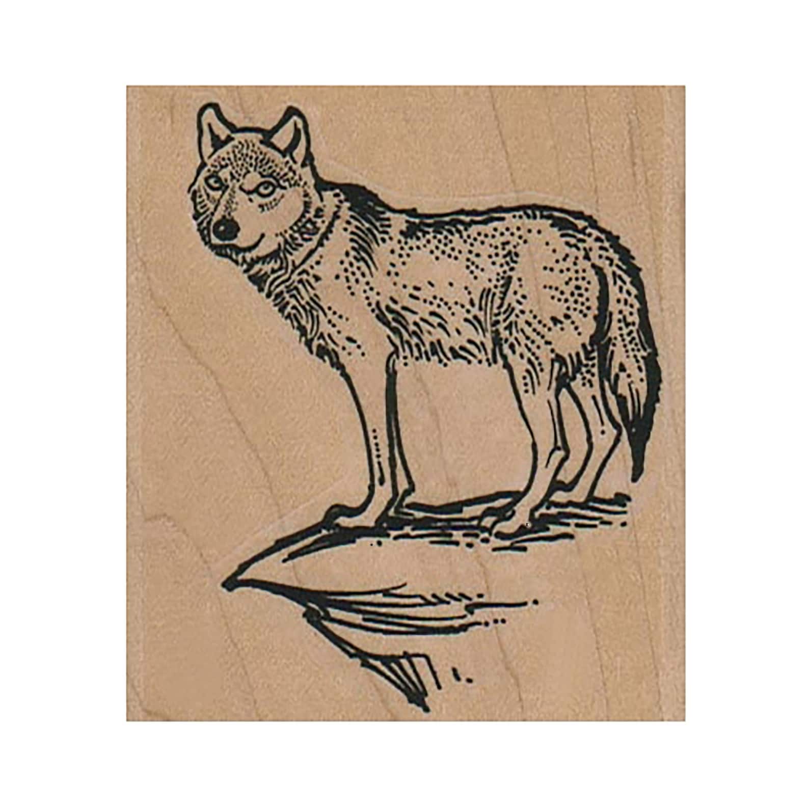 Wolf on Cliff RUBBER STAMP, Wolf Stamp, Wildlife Stamp, Wild Dog Stamp ...