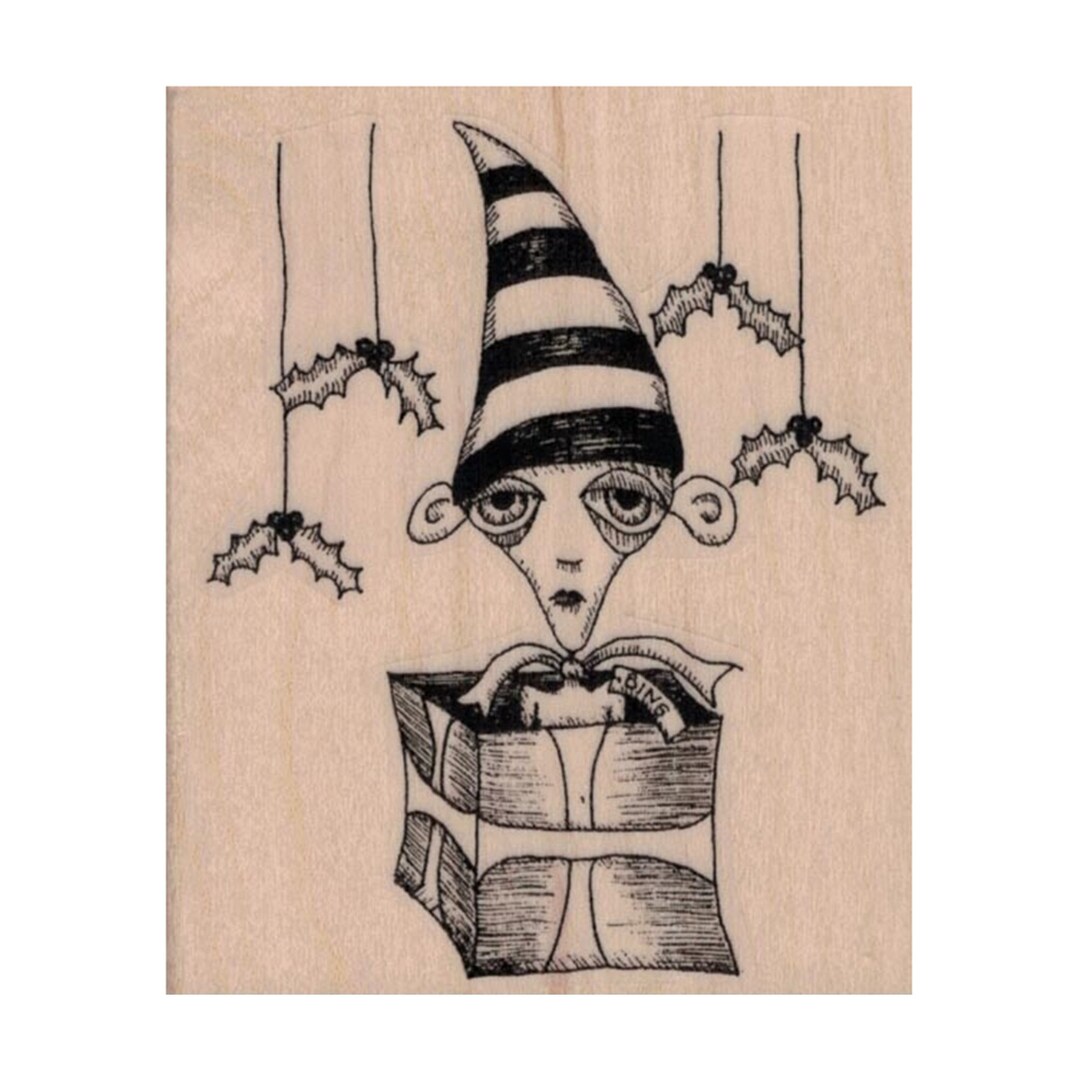 Christmas Elf by Leslie Wood RUBBER STAMP, Elf Stamp, Christmas Stamp ...