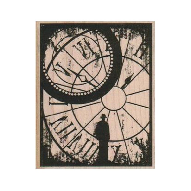 Worn Clock Face With Man Silhouette RUBBER STAMP Clock Stamp | Etsy