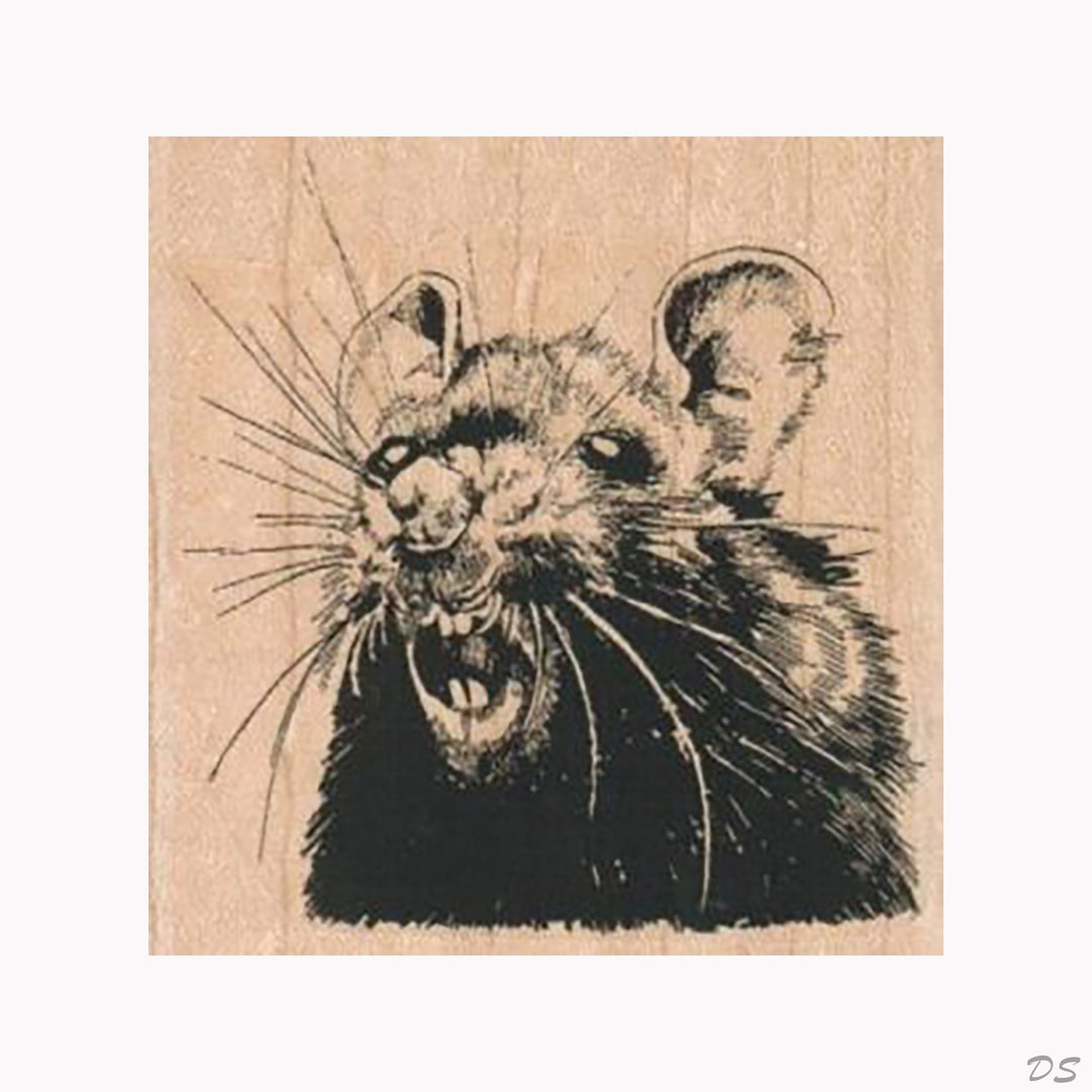 Mouse With Open Mouth RUBBER STAMP, Mouse Stamp, Rat Stamp, Angry Mouse ...