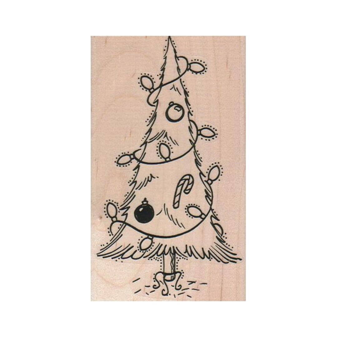 Lighted Christmas Tree RUBBER STAMP, Tree Lights Stamp, Christmas Stamp ...