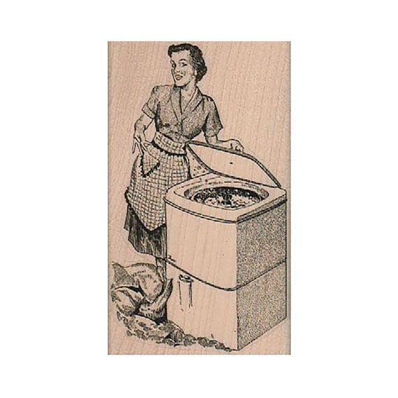 Lady With Washing Machine RUBBER STAMP Housewife Stamp Retro - Etsy