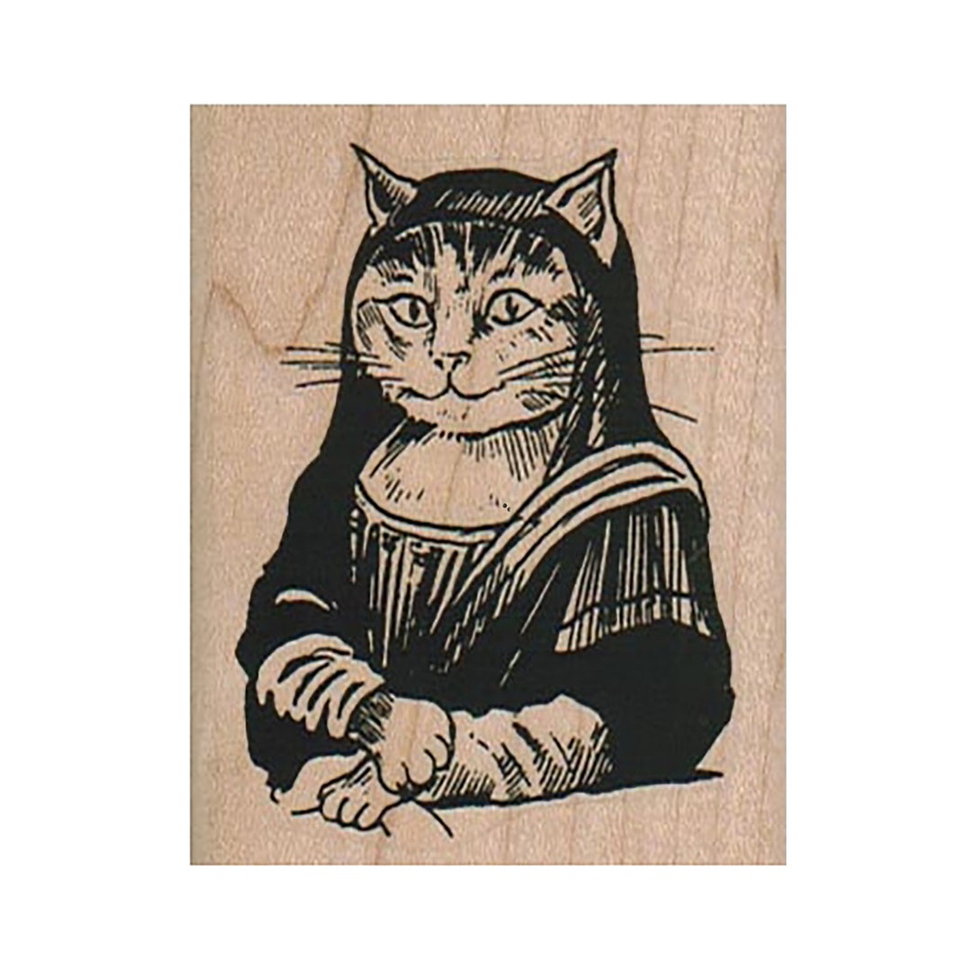Mona Cat RUBBER STAMP, Mona Lisa Stamp, Famous Paining Stamp, Leonardo ...