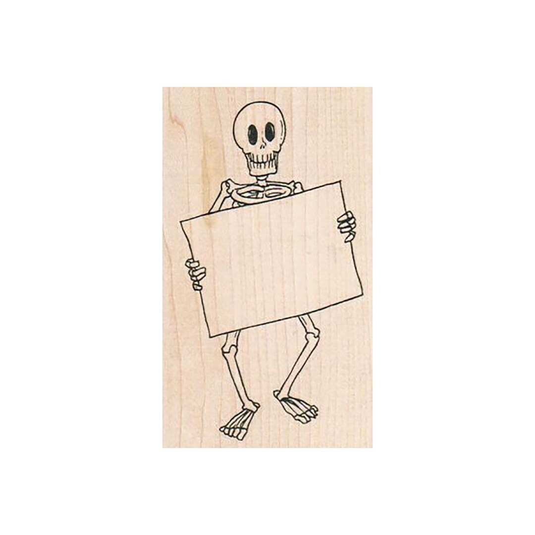 Skeleton With Sign RUBBER STAMP, Halloween Stamp, Day of the Dead Stamp ...