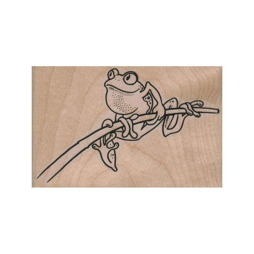 Frog on Branch RUBBER STAMP, Frog Rubber Stamp, Frogs Stamp, Froggy ...