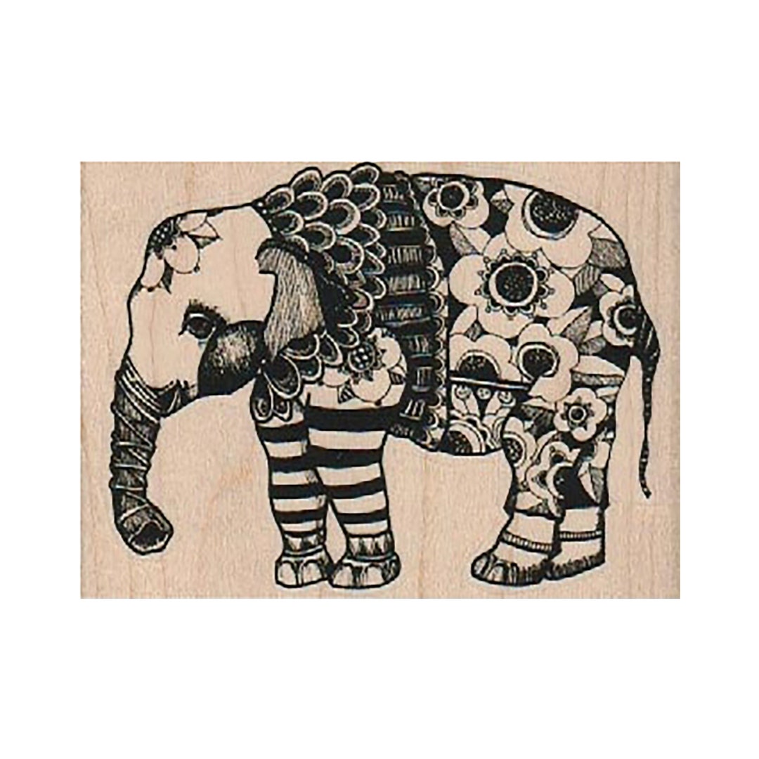Patchwork Elephant RUBBER STAMP, Elephant Stamp, Whimsical Elephant ...