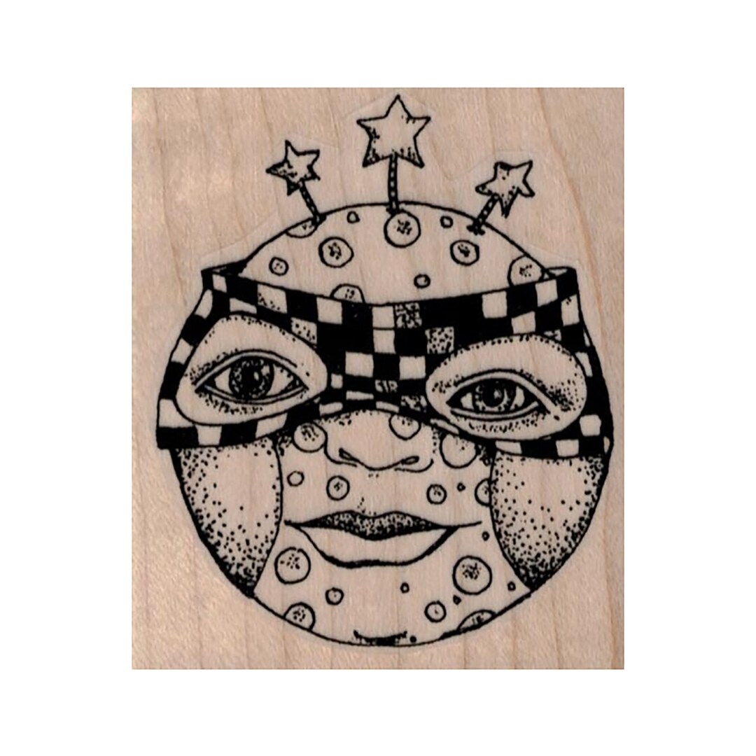 Whimsical Moon Face RUBBER STAMP, Man in the Moon Stamp, Lunar Stamp ...