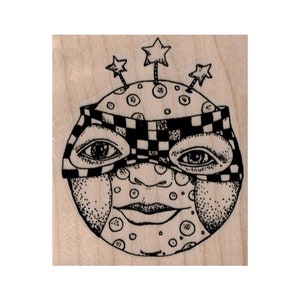 Whimsical Moon Face RUBBER STAMP, Man in the Moon Stamp, Lunar Stamp ...
