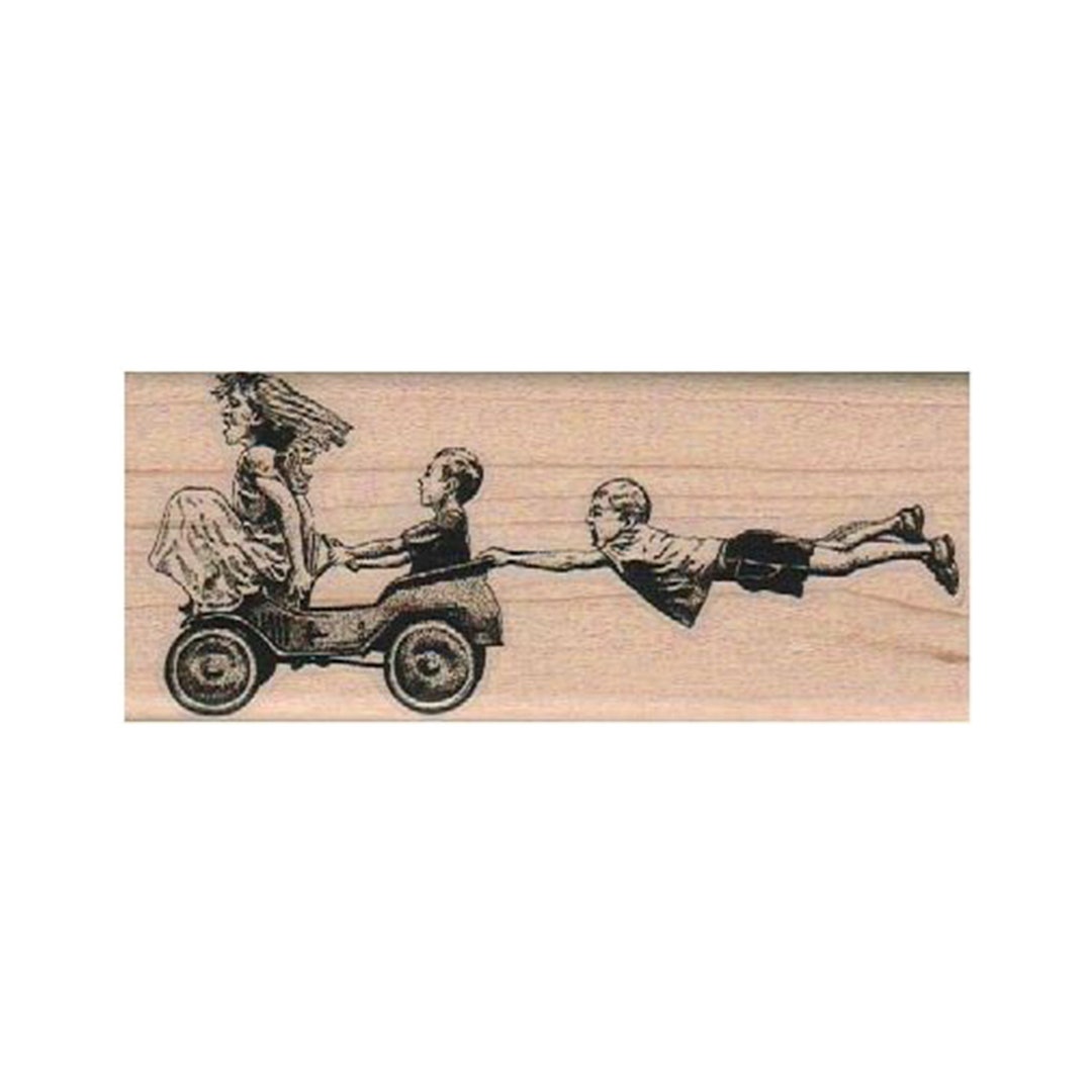 Children Playing on Toy Car RUBBER STAMP, Children Stamp, Kid Stamp ...