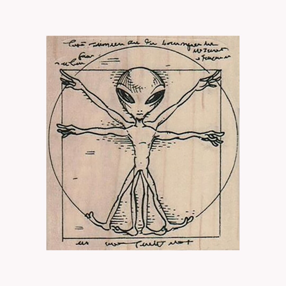 Alien Circle RUBBER STAMP, Vitruvian Alien Stamp, Alien Stamp, Flying ...