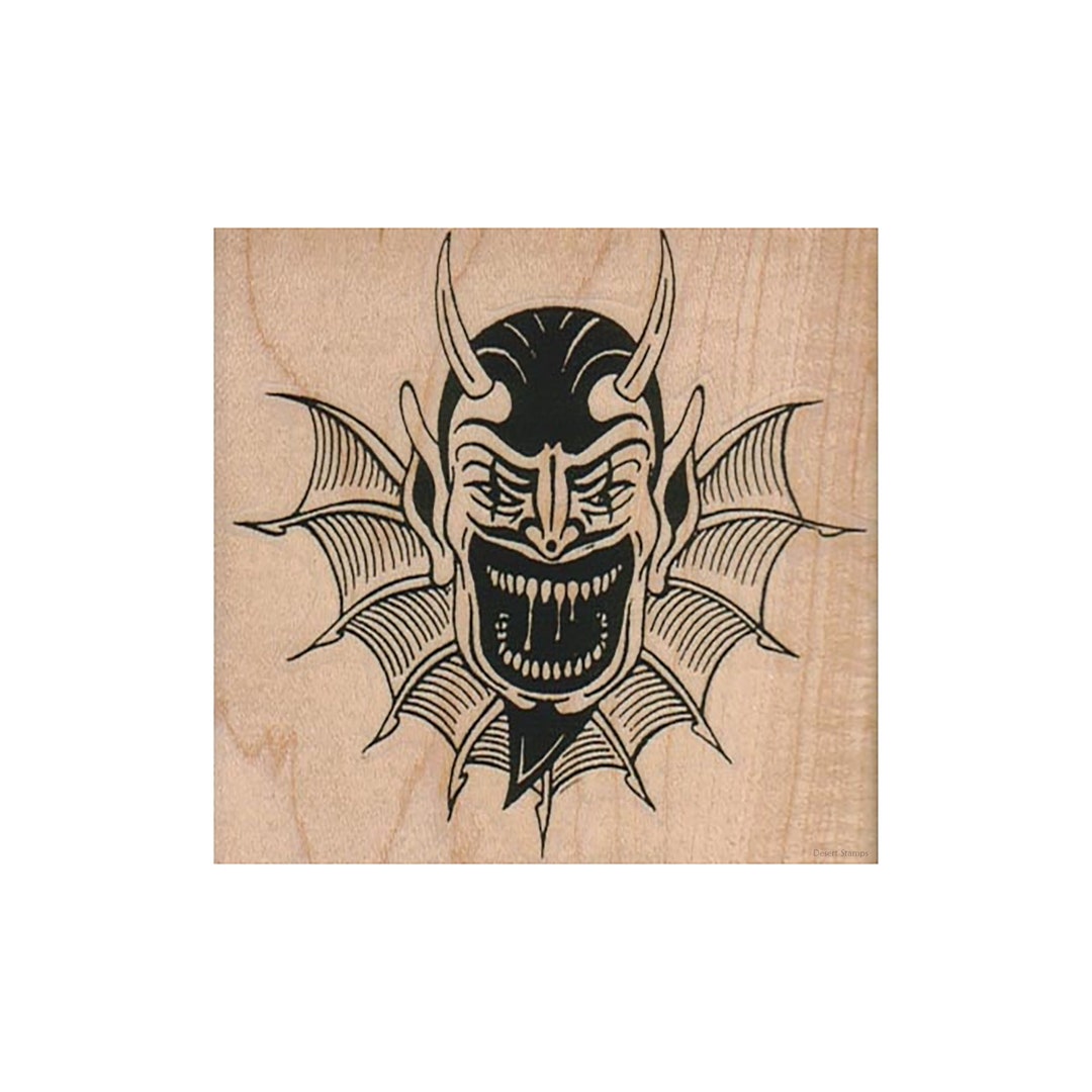 Devilish Face RUBBER STAMP, Halloween Stamp, Demon Stamp, Beelzebub ...