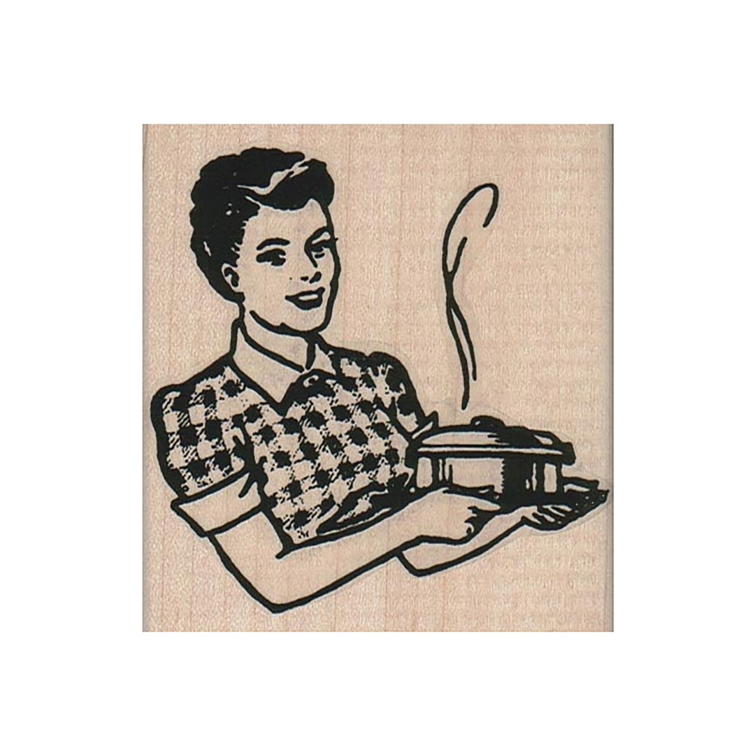 Fifties Lady Cooking RUBBER STAMP, Cooking Stamp, Baking Stamp, Kitchen ...