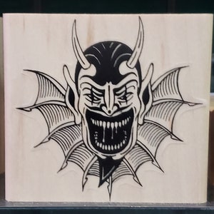 Devilish Face RUBBER STAMP, Halloween Stamp, Demon Stamp, Beelzebub ...