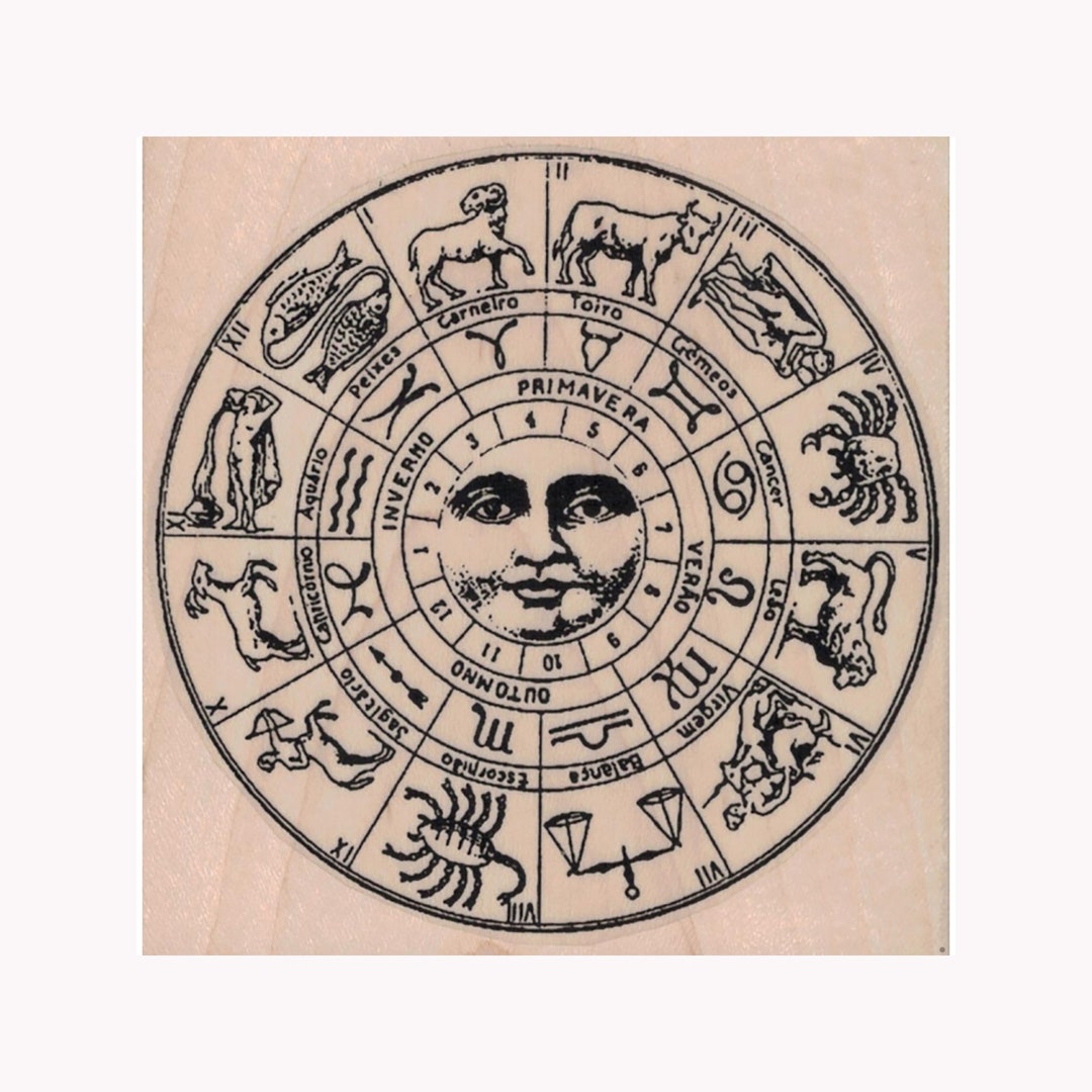 Zodiac Wheel RUBBER STAMP, Fortune Teller Stamp, Astrology Stamp ...