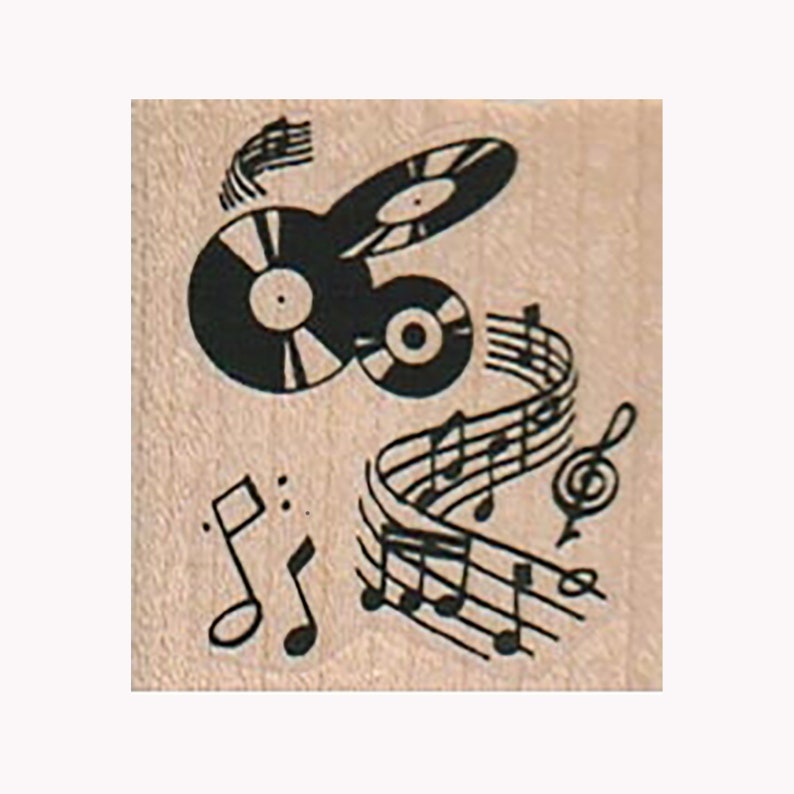 Records and Music Notes RUBBER STAMP, Rock and Roll Stamp, Record Stamp ...