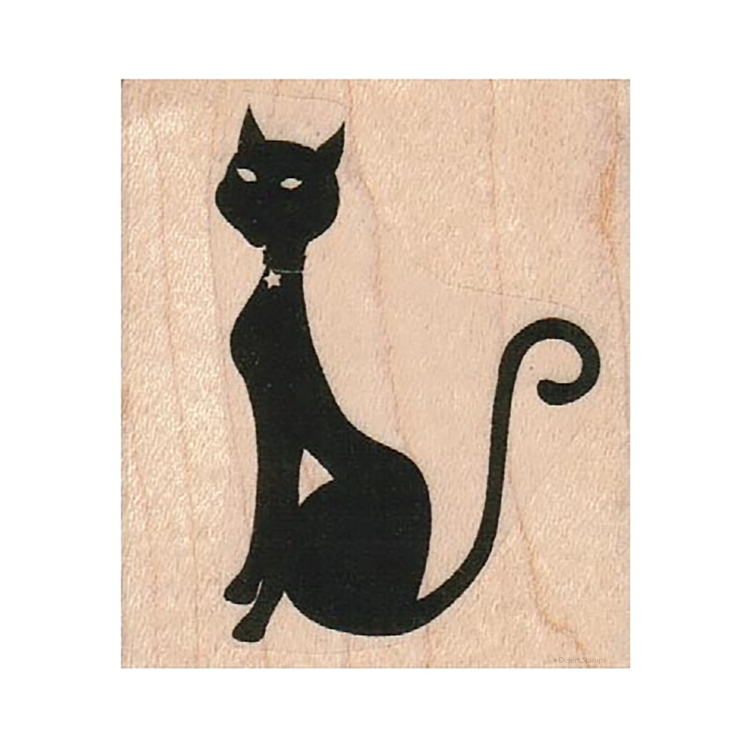 Retro Cat RUBBER STAMP, Black Cat Stamp, Cat Stamp, Halloween Stamp ...