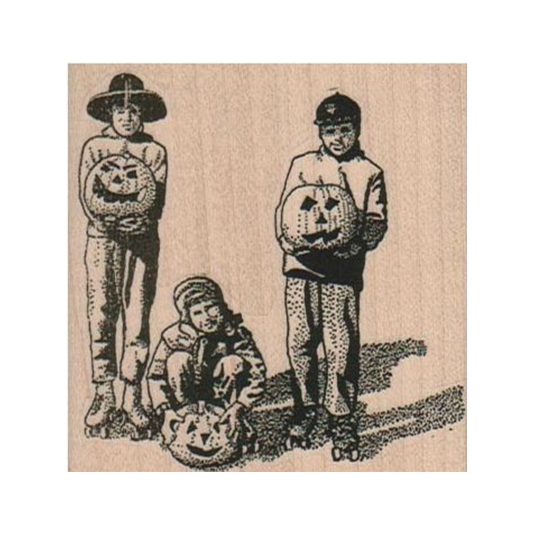 Halloween Trio RUBBER STAMP, Halloween Stamp, Kids With Pumpkins Stamp ...