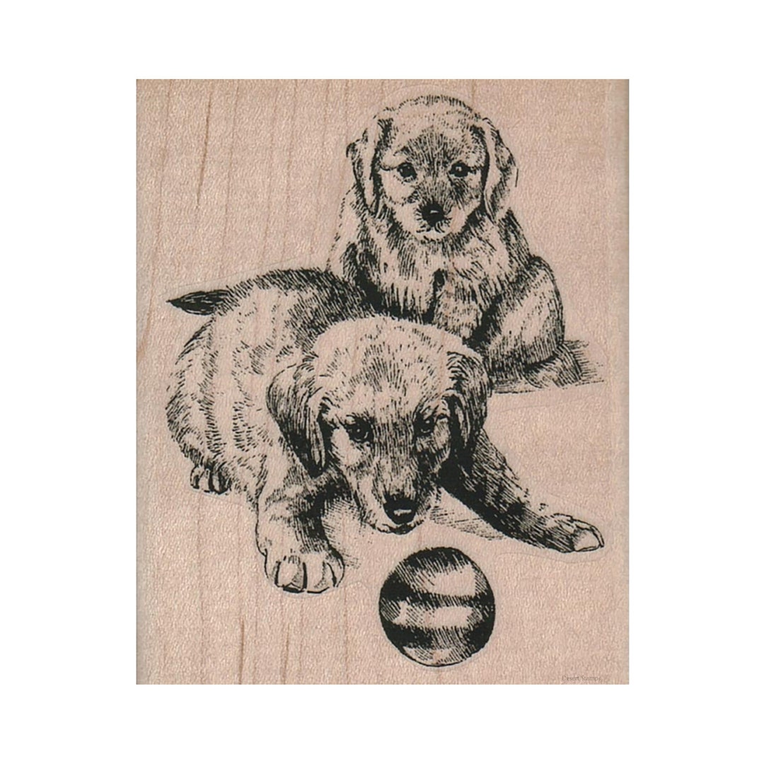 Puppies Playing RUBBER STAMP, Dogs With Ball Stamp, Puppies Stamp ...
