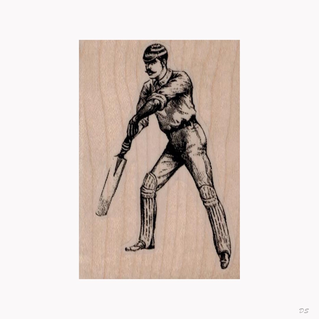Victorian Cricket Batsman RUBBER STAMP, Cricket Stamp, Vintage Cricket ...