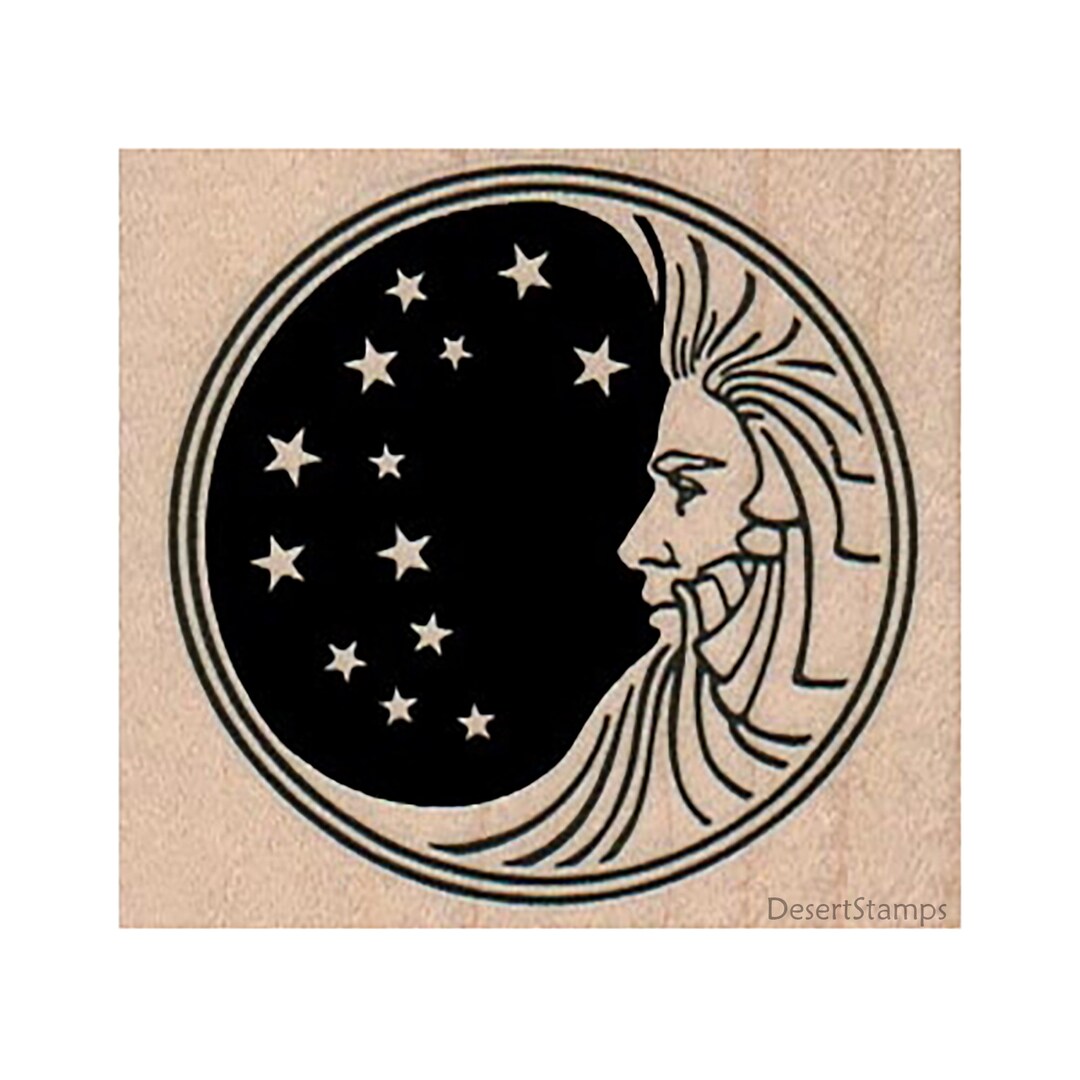 Moon & Stars RUBBER STAMP, Man in the Moon Stamp, Lunar Stamp, Night ...