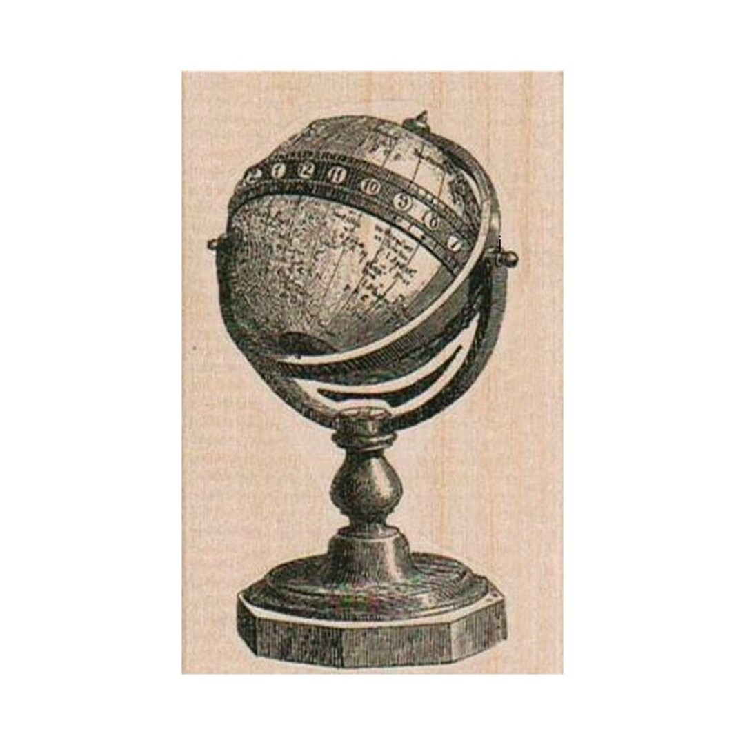 Globe RUBBER STAMP, Globe Stamp, World Stamp, Retro Globe Stamp ...