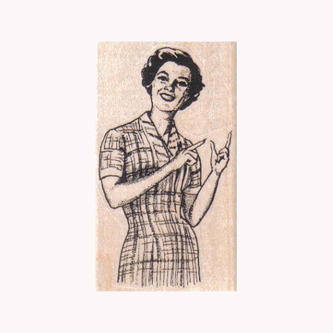 Retro Lady Pointing RUBBER STAMP, Pointing Lady Stamp, Retro Housewife ...