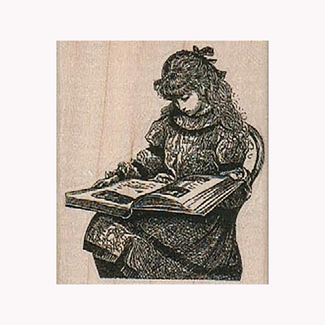 Victorian Girl Reading Book RUBBER STAMP, Vintage Girl Stamp, Victorian ...