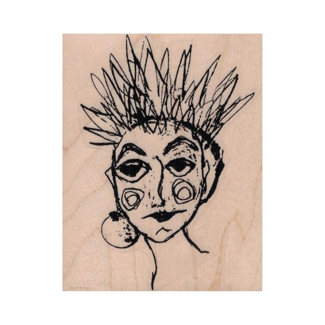 Tina Walker Spiky Hair Scribble Girl RUBBER STAMP, Scribble Art Stamp ...