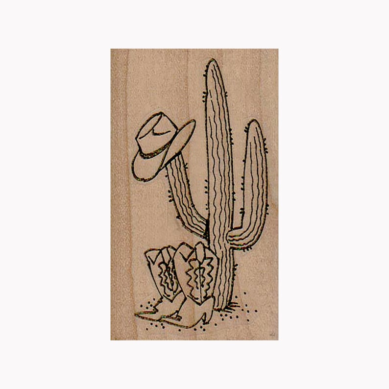 Cowboy Cactus RUBBER STAMP, Cowboy Stamp, Cactus, Hat & Boots Stamp ...